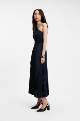 BOSS BOSS Rib-Knit One-Shoulder Dress with Pleated Skirt
